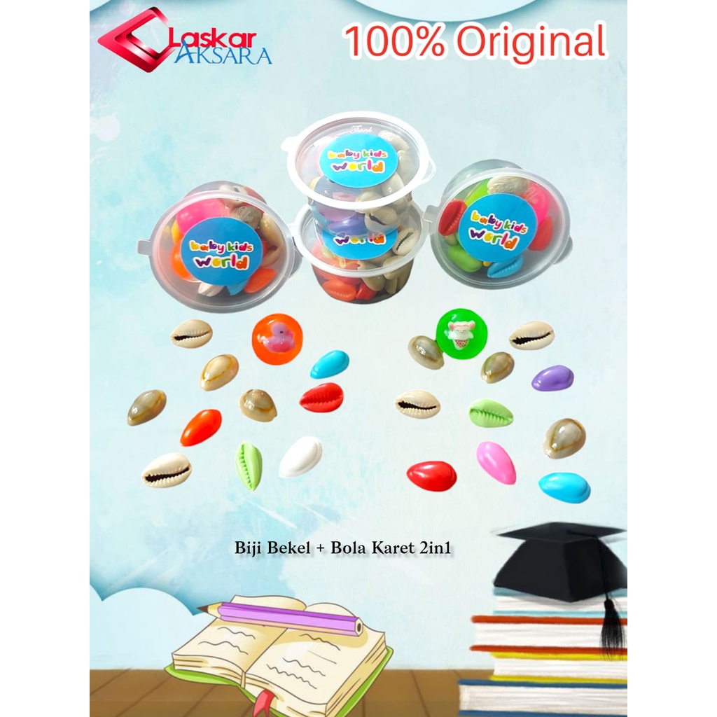 Jual Mainan Edukasi - Biji Bekel Kerang Asli + Plastik Mix Bola Karet ...