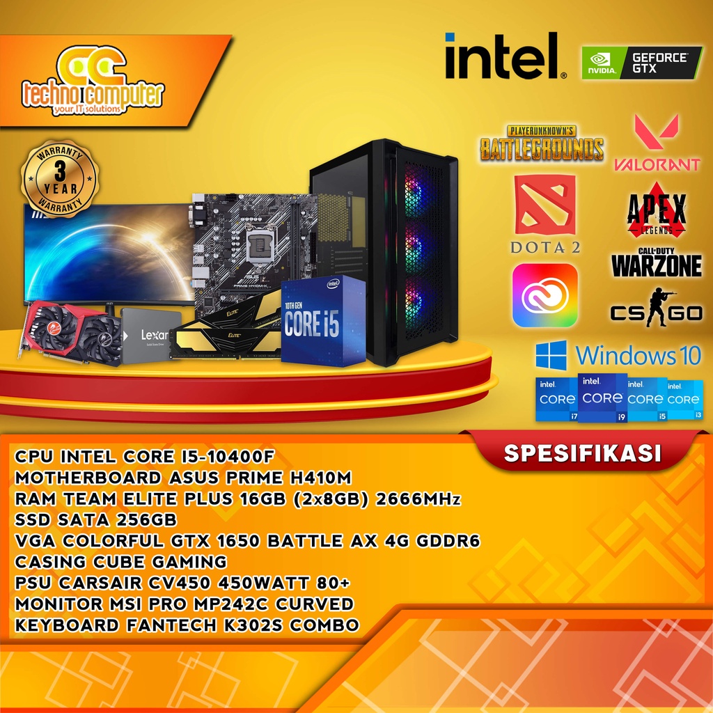 Jual PAKET KOMPLIT PC GAMING RENDERING INTEL I5-10400F RAM 16GB SSD 512GB GTX1650 | Shopee Indonesia