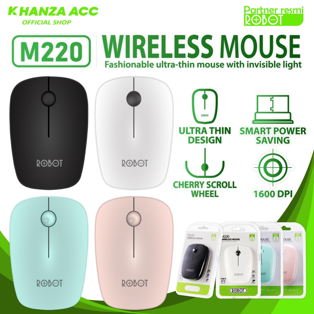 Jual KHANZAACC MOUSE Robot M220 2.4G Wireless Optical Mouse Cherry ...