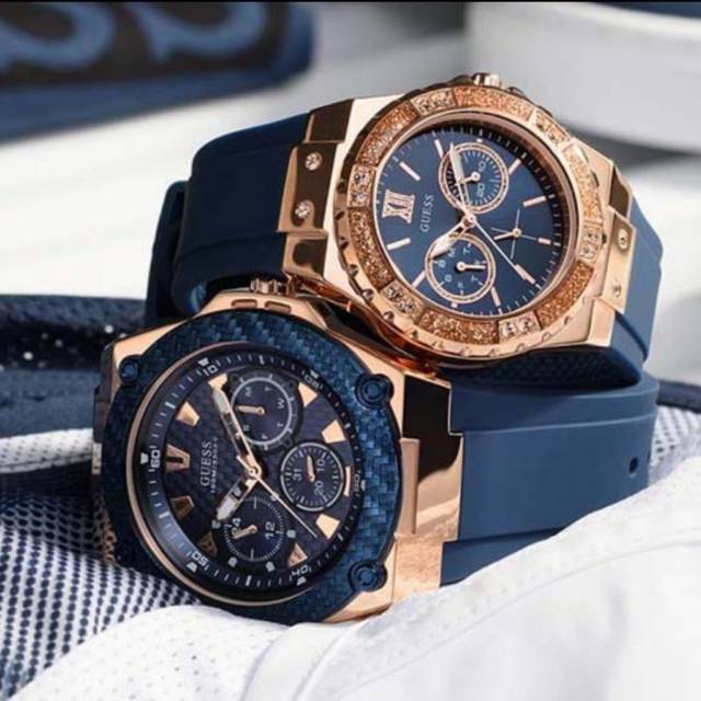Jual Jam guess couple blue rubber original | Shopee Indonesia