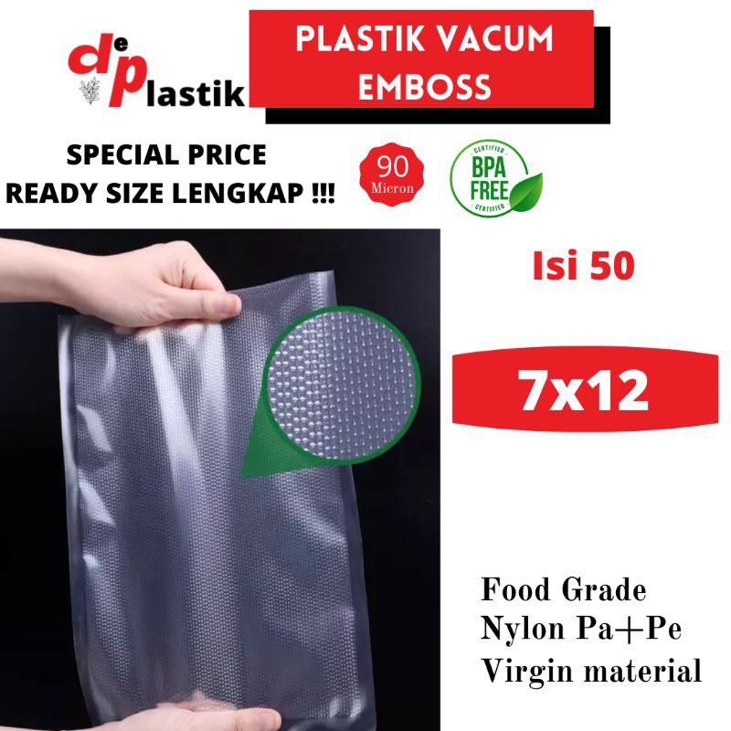 Jual plastik vakum emboss 7x12 isi 50 / plastik vakum makanan / plastic ...