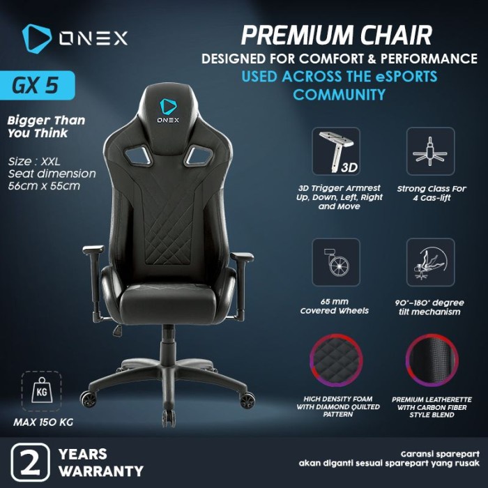 Jual ONEX GX5 Premium Quality Gaming Chair Kursi - BLACK | Shopee Indonesia