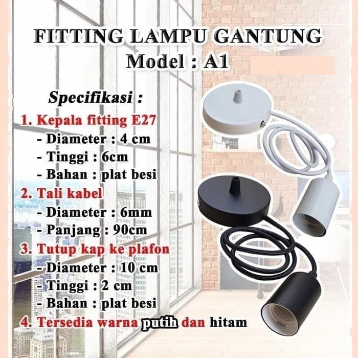 Jual Fitting Lampu Gantung E27 Model A1 - Putih - Hitam | Shopee Indonesia