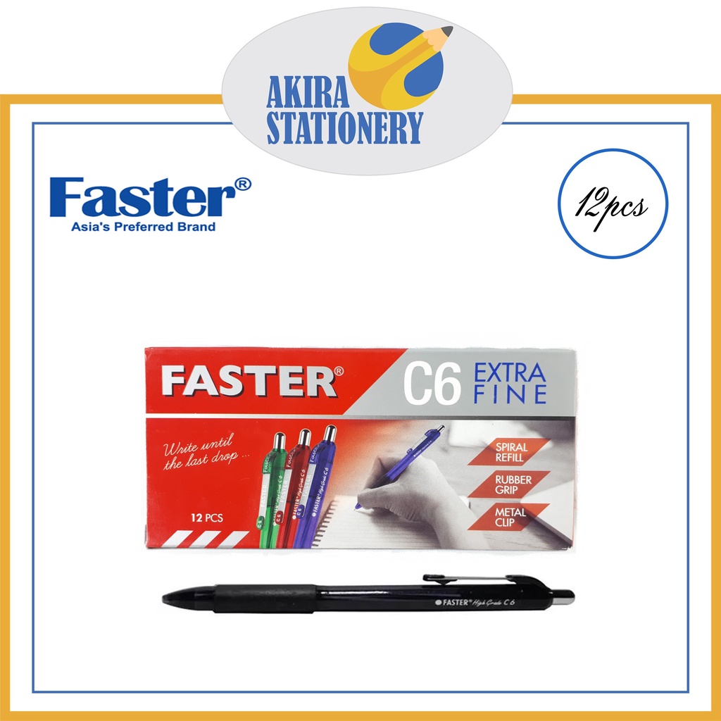 Jual Pulpen FASTER C6 Cetek Extra Fine Hitam - Biru / Retractable Pen C ...