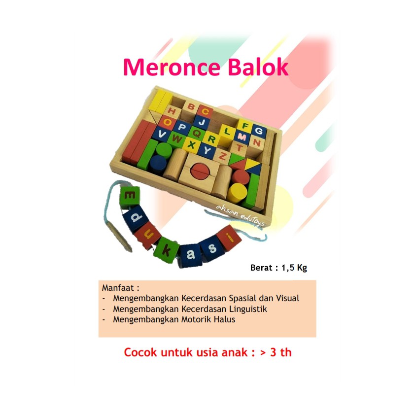Jual Balok Meronce Huruf Pinus Mainan Edukasi Anak Usia 2 Tahun 3 Tahun ...