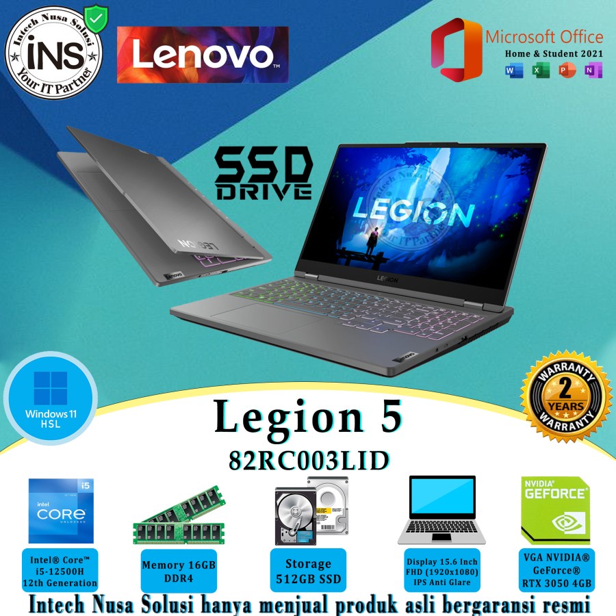 Jual Lenovo Legion 5 3LID i5-12500H 16GB 512GB SSD RTX3050 WIN11HSL OHS ...