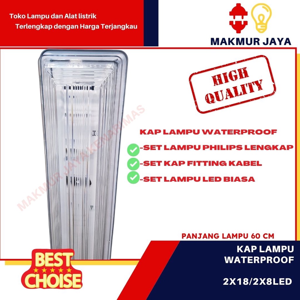 Jual Kap TL LED 2x18 waterproof IP65 60cm rumah lampu T8 TL LED ...