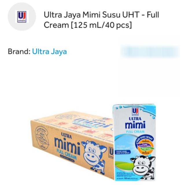 Jual Ultra Jaya Mimi Susu UHT Full Cream 125 mL / 40 Pcs | Shopee Indonesia