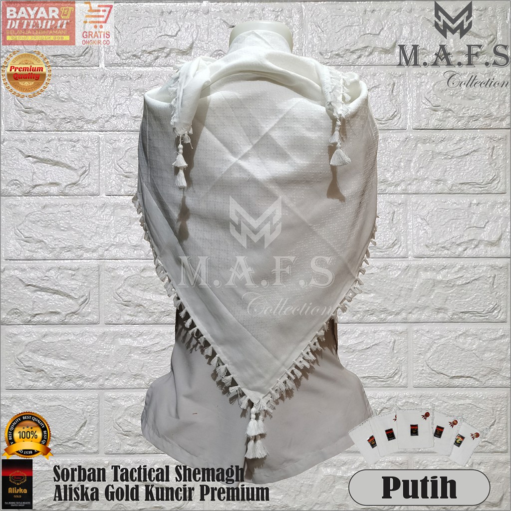 Jual SORBAN TACTICAL SHEMAGH SORBAN PUTIH ALISKA GOLD PREMIUM | Shopee ...
