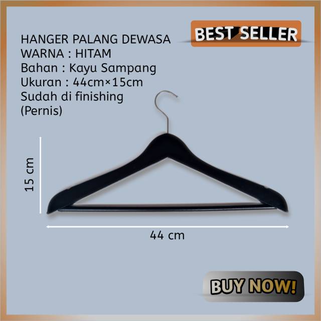Jual HANGER KAYU DEWASA HITAM GANTUNGAN BAJU PAKAIAN DISPLAY BAJU ...