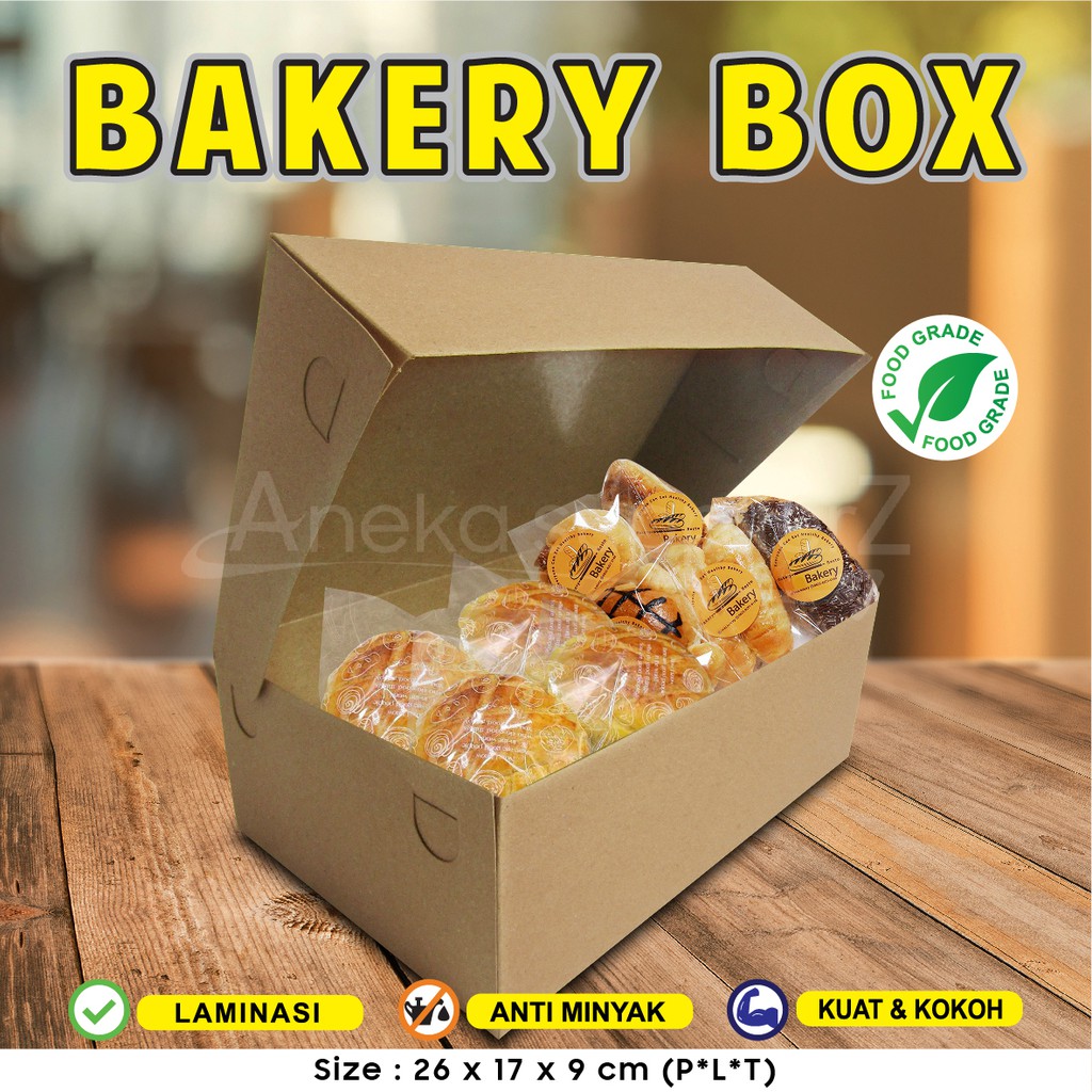 Jual Box BakeryM - Kotak Roti - Dus Roti - KRAFT COKLAT - 26x17x9 cm ...