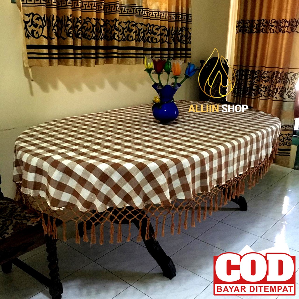 Jual TAPLAK MEJA OVAL 6 KURSI UKURAN 200cm x 140cm TENUN RAJUT RUMBAI ...