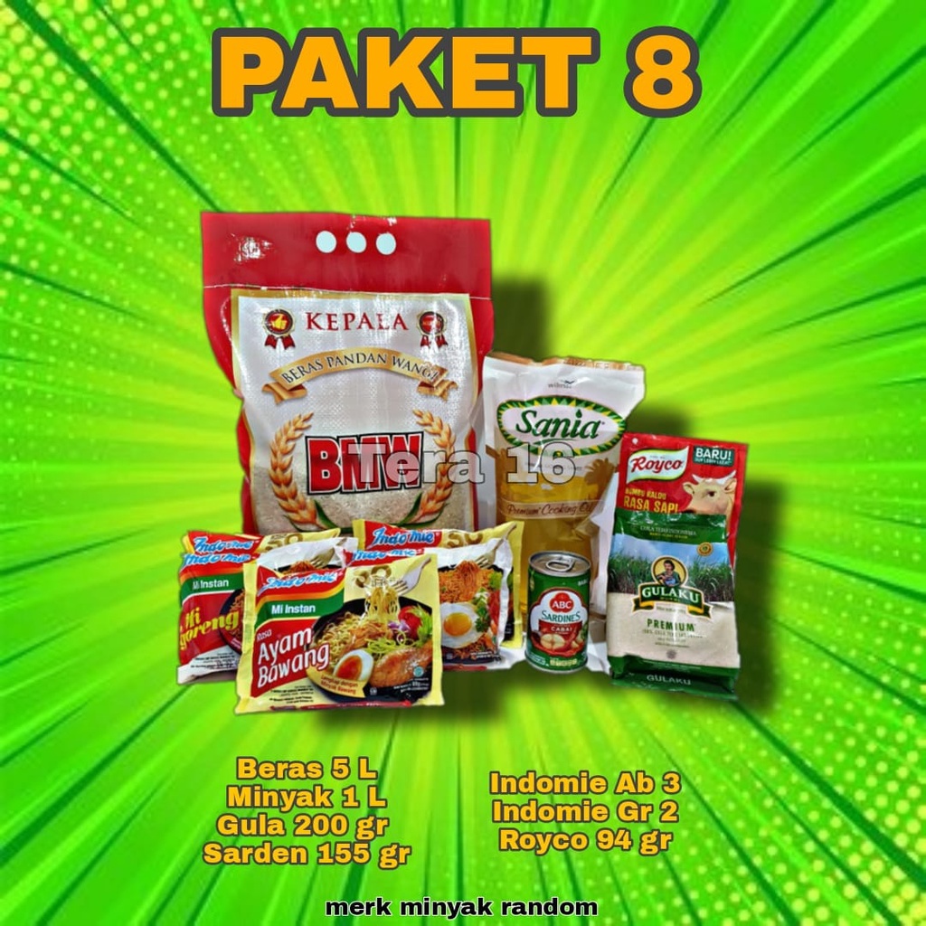 Jual paket 8 /beras/ minyak /gula/ sarden /royco /indomie /paket ...