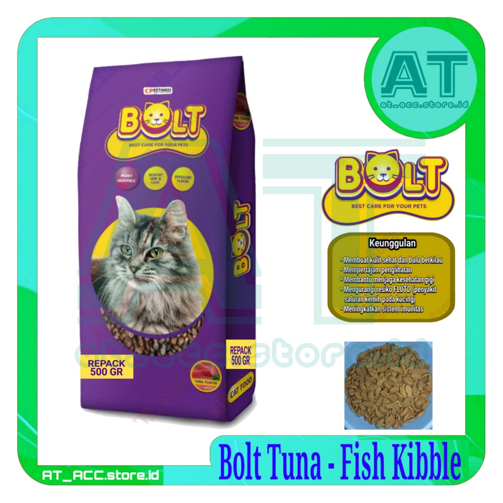 Jual Makanan Kucing Bolt Tuna Kibble Ikan - Dry Cat Food 500GR | Shopee ...