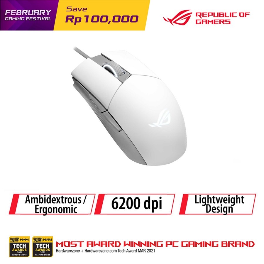 Jual ASUS ROG STRIX IMPACT II MOONLIGHT WHITE GAMING MOUSE RGB AURA ...