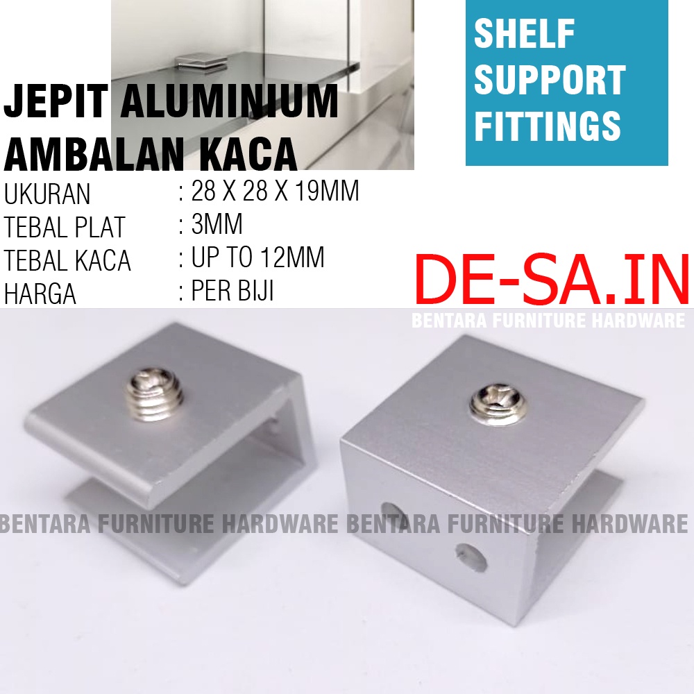 Jual 30MM Aluminium Braket Ambalan Jepit Kaca Kotak 3CM Glass Shelf ...