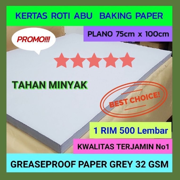 Jual KERTAS ROTI ABU GREASEPROOF PAPER GREY uk 75 x100cm 32 GSM - 1 Rim ...