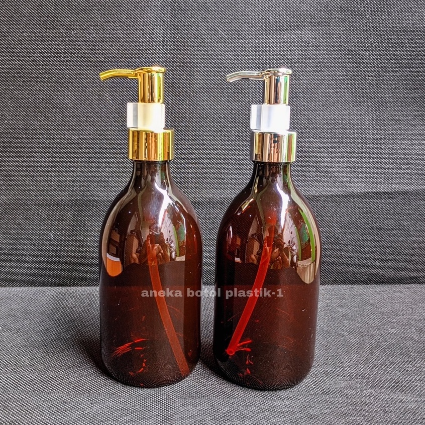Jual Botol 300ml Amber Coklat Pet Tutup Pump Oil Luxury Gold Dan Silver / Botol Pump 300ml ...