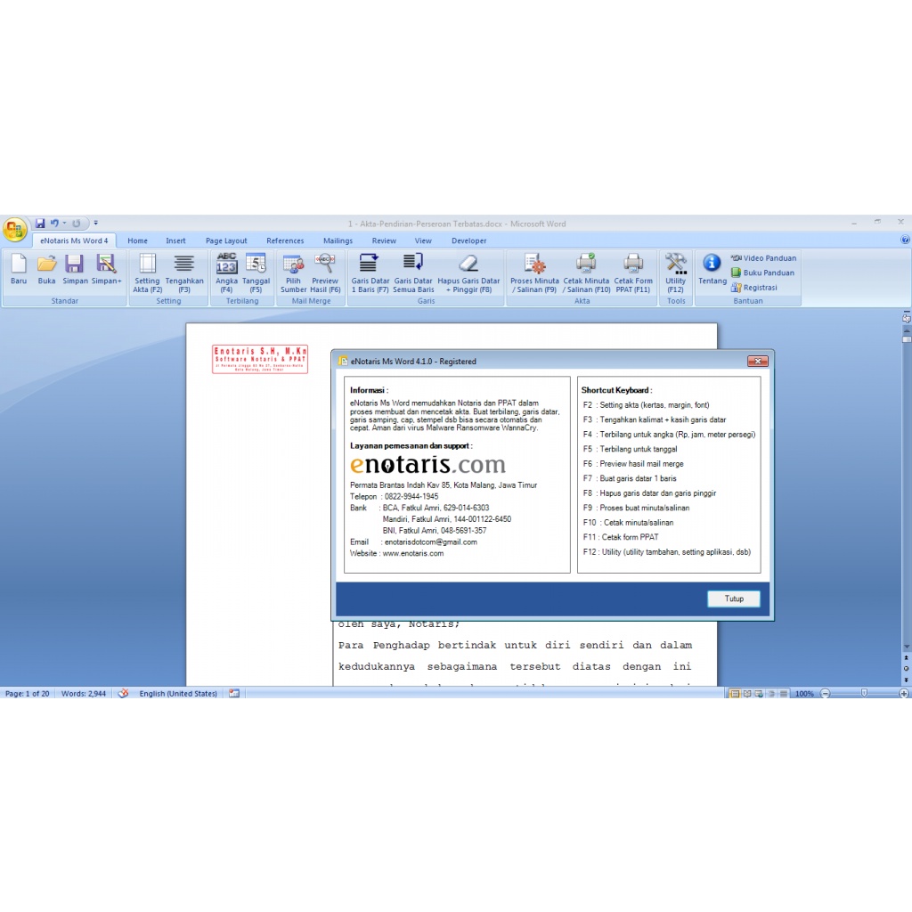 Jual software aplikasi ENOTARIS CETAK AKTA MS WORD Garis akta secara ...