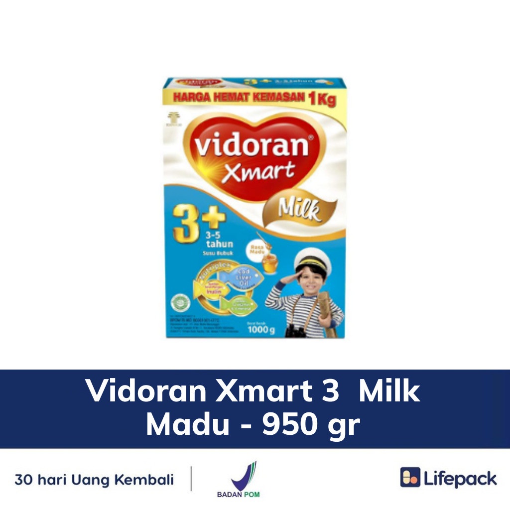 Jual Vidoran Xmart 3+ Milk Madu - 950 gr - Susu Pertumbuhan Anak Usia 3 ...