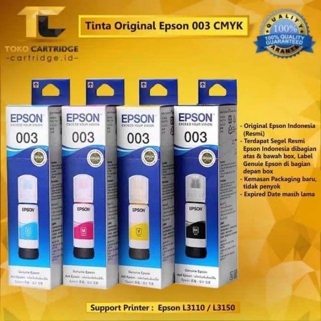 Jual paket Tinta ink epson original 003 CMYK di jamin ori for printer ...