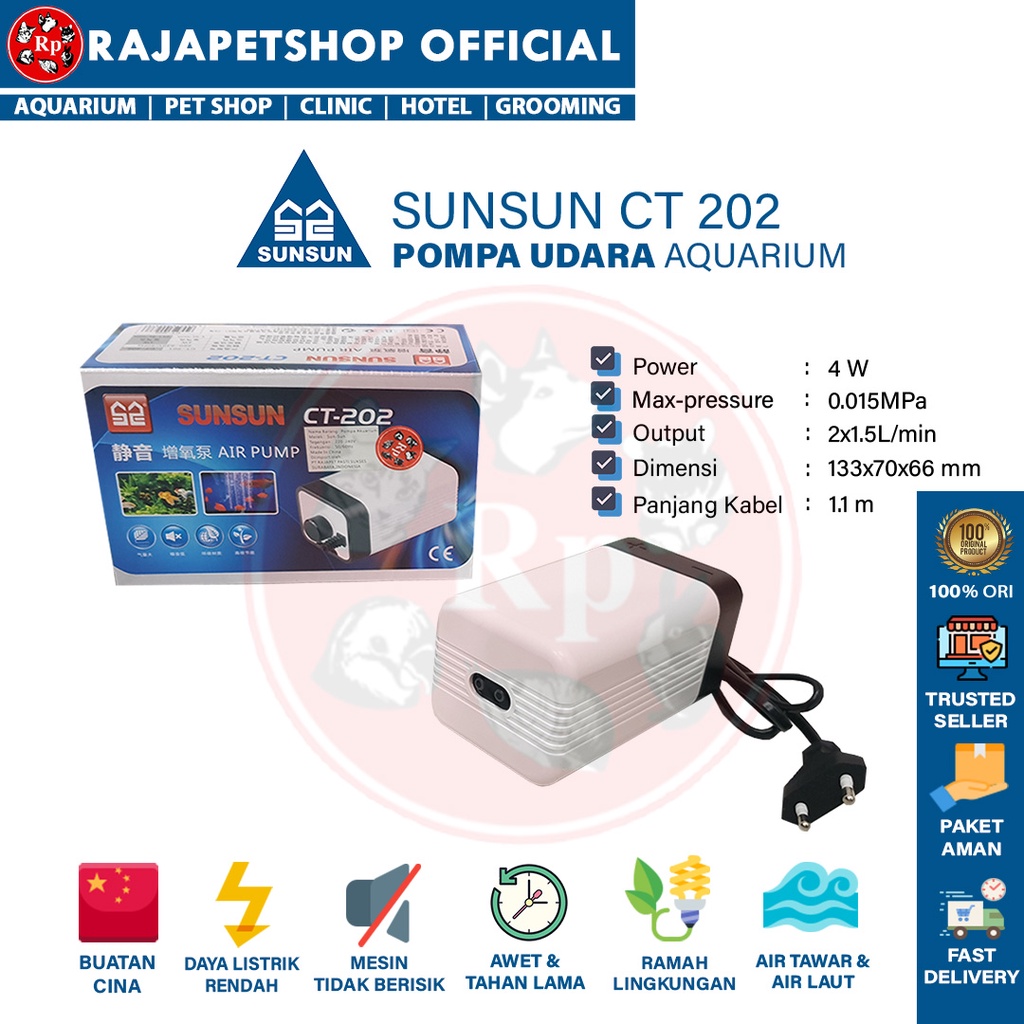 Jual SUNSUN CT 202 POMPA UDARA AERATOR 2 LUBANG AQUARIUM AIR PUMP ...