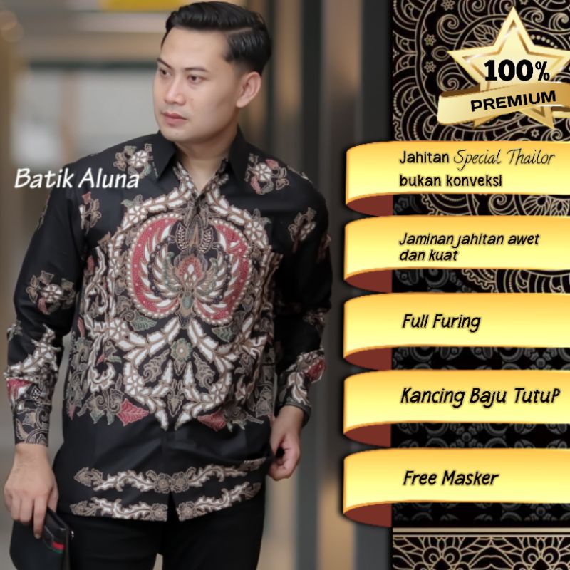 Jual Batik Pria Lengan Panjang hitam motif gapura moderen Keraton Solo ...