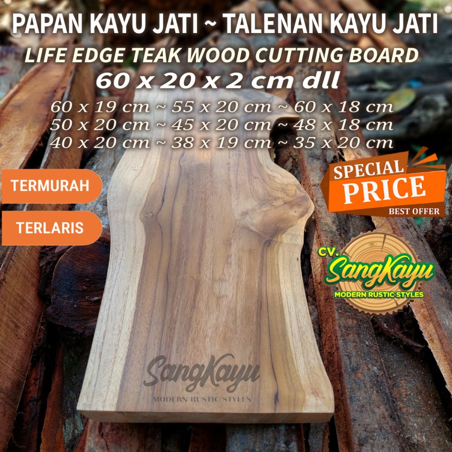 Jual SangKayu Papan Kayu Jati 60x20x2 cm Papan Kayu Talenan Jati Besar ...