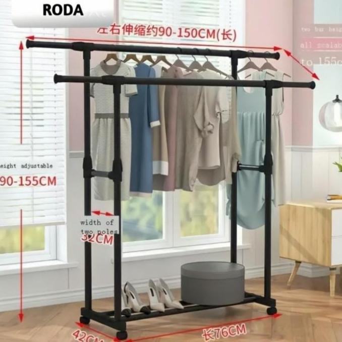 Jual Rak Jemuran Baju Pakaian Lipat Double Stainless Stell Dgn 4 Roda ...