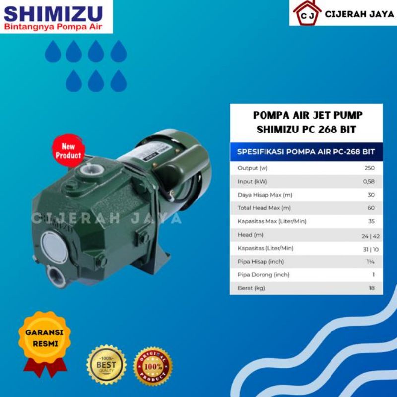 Jual POMPA AIR JET PUMP SHIMIZU PC 268 BIT SUMUR DALAM ORI(POLOS) PC-268BIT | Shopee Indonesia