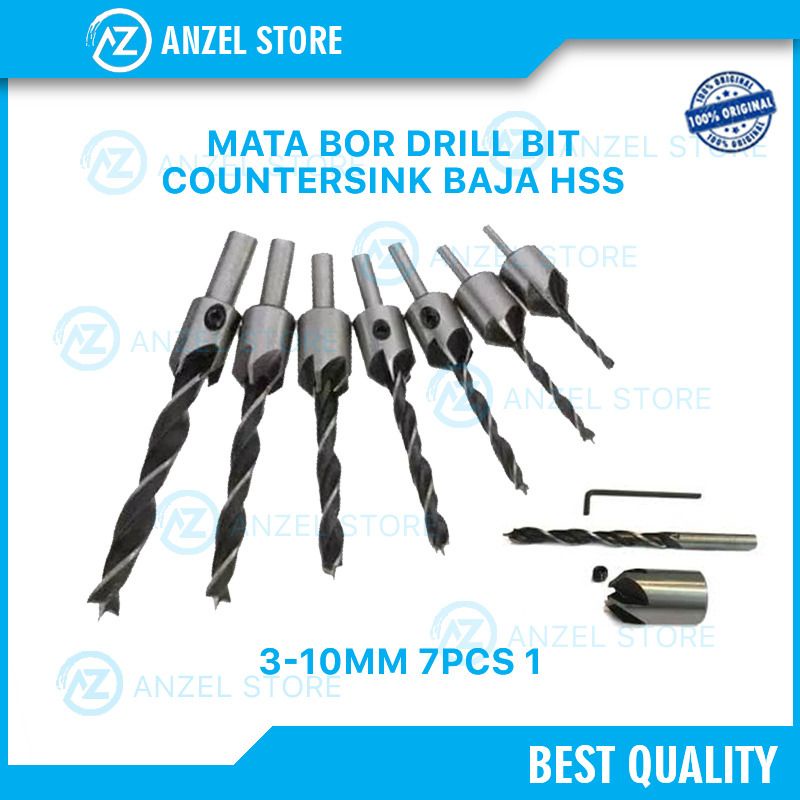 Jual [BEST QUALITY] MATA BOR DRILL BIT COUNTERSINK BAJA HSS 3-10MM 7PCS ...