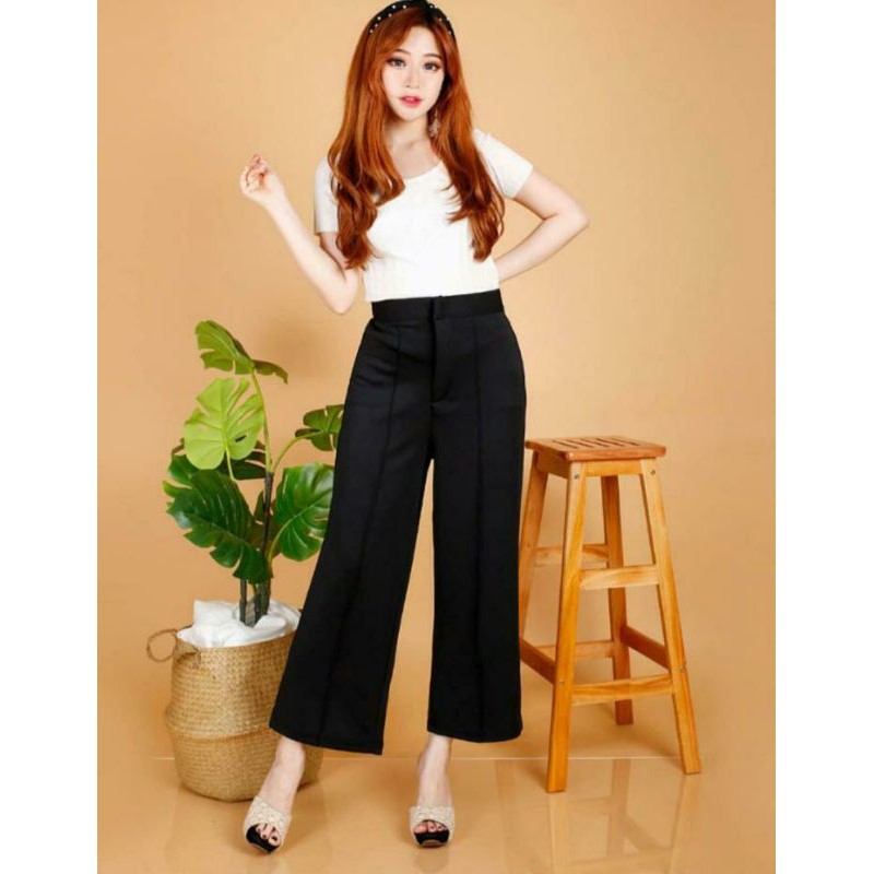 Jual LFG Celana Kulot Panjang, Scuba Premium,Bahan Stretch,Warna Hitam Cl.2590 | Shopee Indonesia