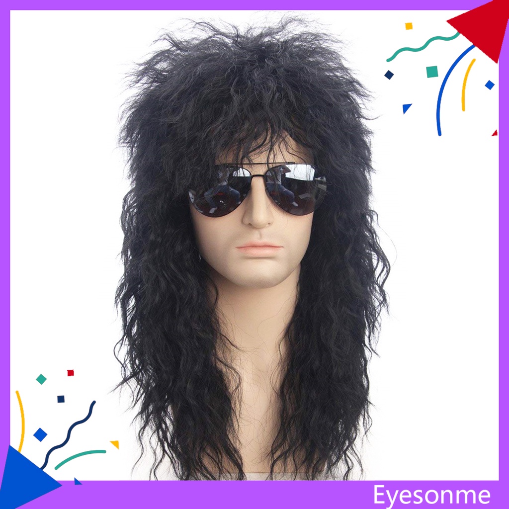 Jual Wig Punk Heavy Metal Rocker Curly Long Wig Hairpiece | Shopee ...