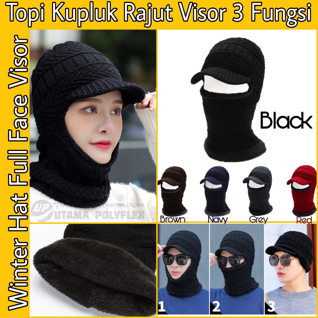 Jual Topi Kupluk Rajut Musim Dingin Full Face Visor Premium Quality ...