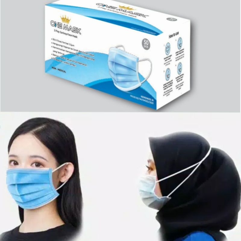 Jual Masker Earloop ONE MASK KEMENKES 3Ply 1BOX isi 50pcs | Shopee ...