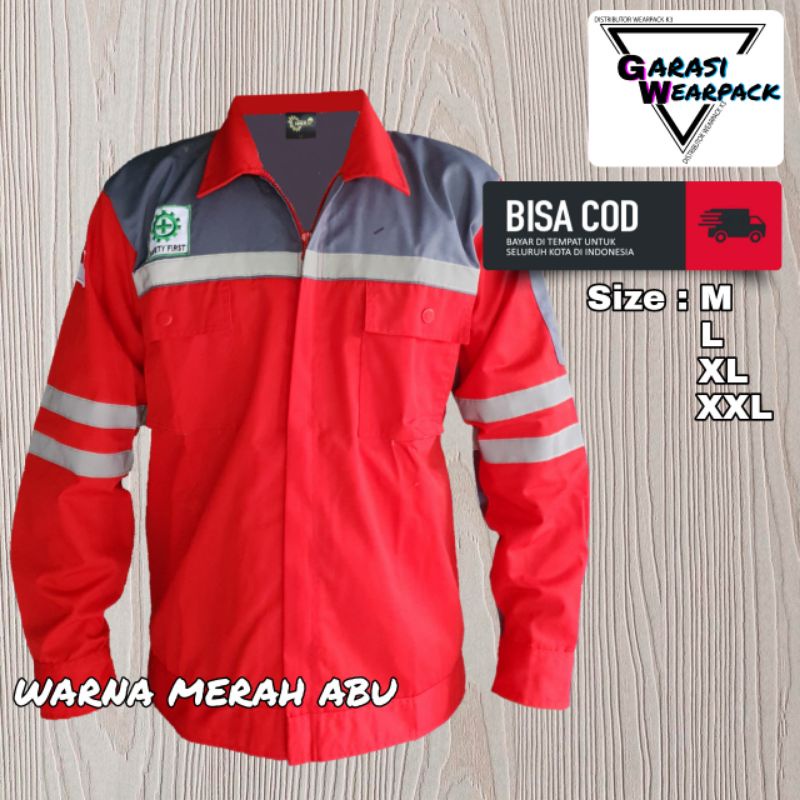 Jual Wearpack Atasan / kemeja kerja proyek/ APD K3/ Warna Merah abu ...