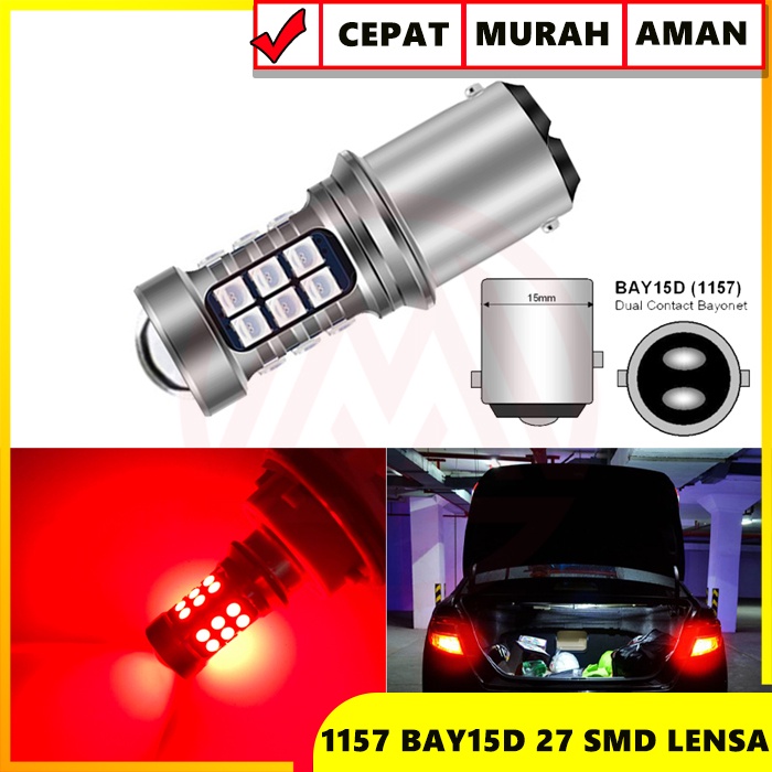 Jual LAMPU REM BRAKE MOTOR LED 1157 BAY15D 27 TITIK SMD LENSA PROJECTOR ...