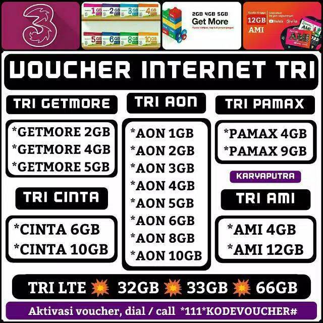 Jual ISI ULANG VOUCHER TRI AON 1,5GB 2GB 3GB 6GB 8GB UNLIMITED | Shopee Indonesia