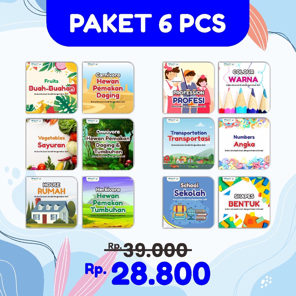 Jual PAKET 6 PCS BUKU MINI BOOK PENGENALAN PENGETAHUAN BILINGUAL ...