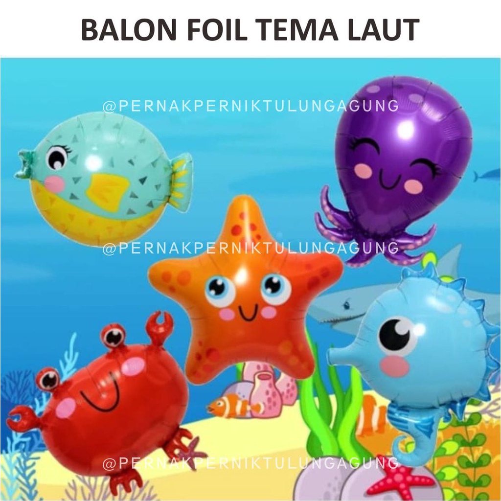 Jual Balon Foil / Balon Gas Tema Hewan Laut dan Mermaid - Balon Tema ...