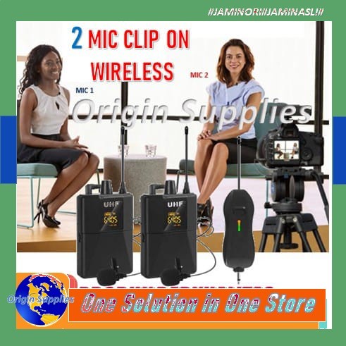 Jual Microphone Mic Clip On Wireless Dual UHF 40 - 45 Meter Smartphone HP | Shopee Indonesia