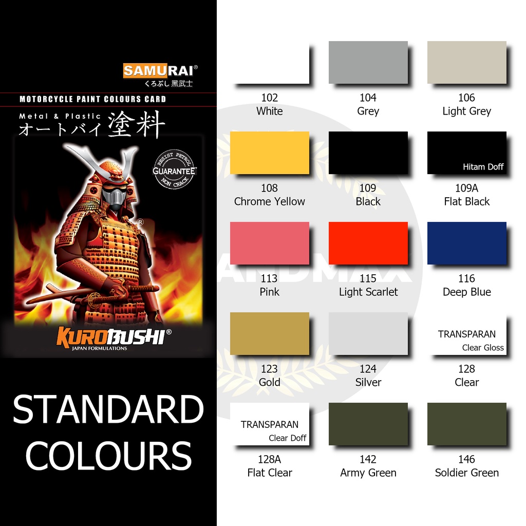 Jual Pilox Cat Samurai Paint Warna Standard - Black Flat Clear White Red Silver Yellow Green ...