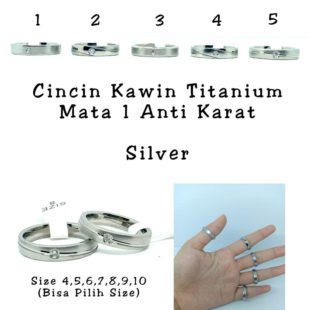 Jual Cincin Kawin Couple Pasangan Titanium Mata 1 Silver Import Premium ...