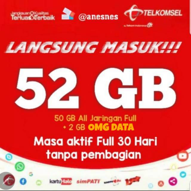 Jual PAKET DATA TELKOMSEL MURAH 52 GB SIMPATI | Shopee Indonesia