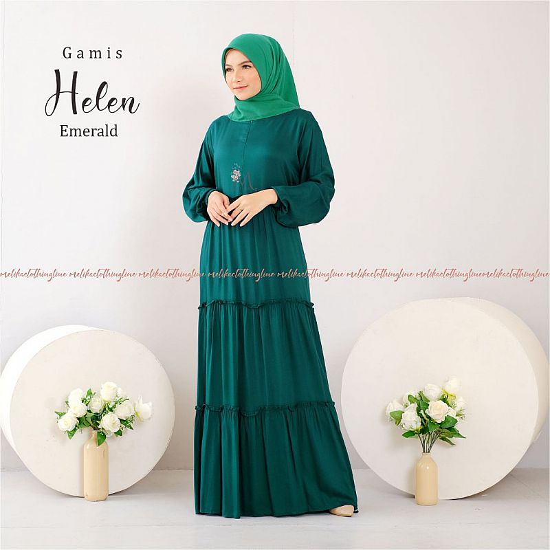 Jual Gamis Rayon Dewasa Helen Polos Cantik Elegan Hijau Emerald Green ...