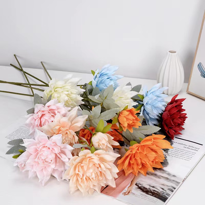 Jual Bunga plastik/imitasi /3 kepala dahlia/bunga palsu/dekorasi ...