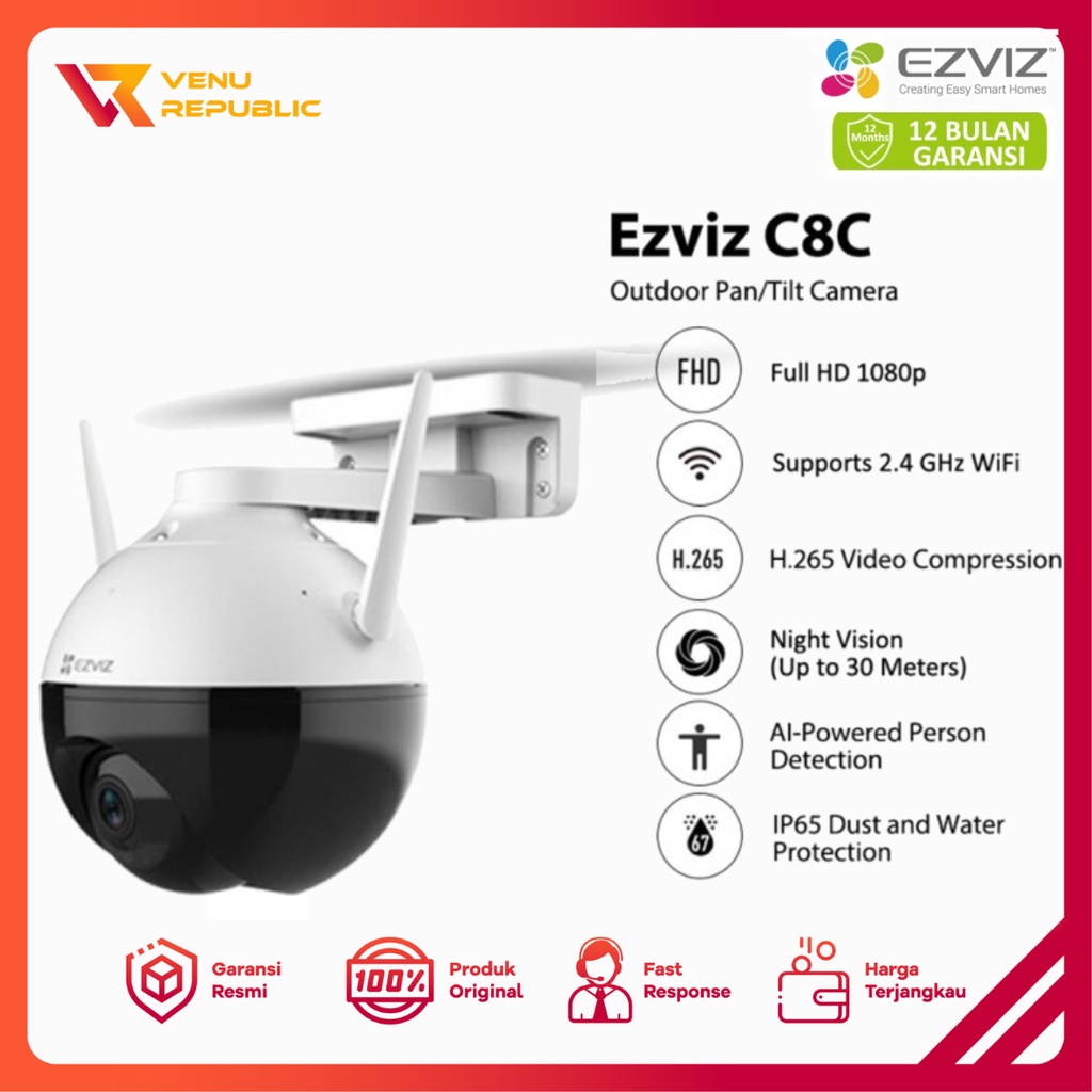 Jual Ezviz C8C PTZ Outdoor Pan Tilt Wifi IP Camera Color Night Vision H ...