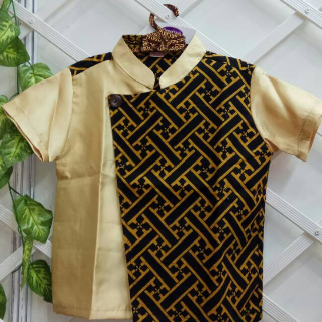 Jual Kemeja beskap batik gold kombinasi santung (KMJ 148) | Shopee ...