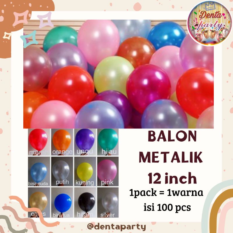 Jual Balon Metalik 12 inch isi 100pcs/Balon Latex/Balon Polos Metalik ...