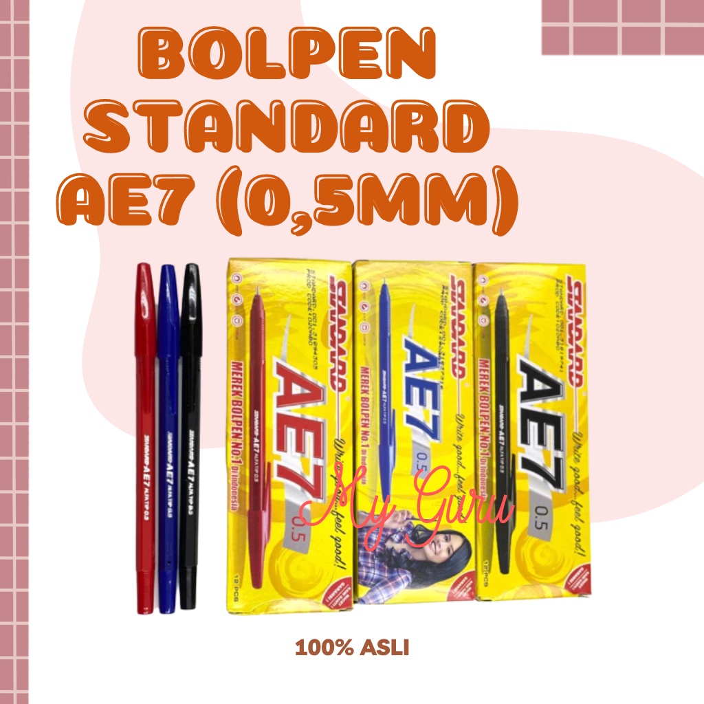 Jual [PCS] BOLPEN / PULPEN STANDARD AE7 HITAM / BIRU / MERAH 0.5MM | Shopee Indonesia
